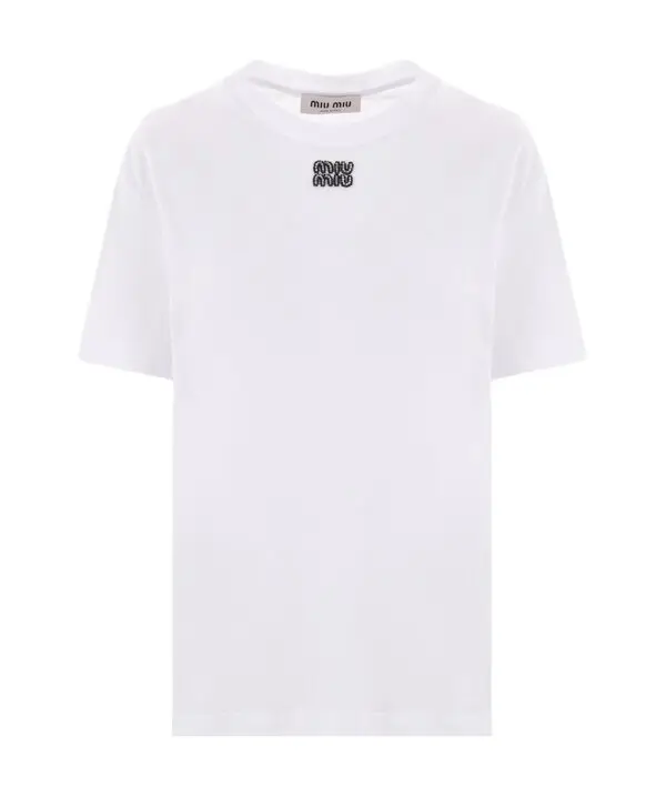 Miu Miu Logo-beaded Crewneck T-shirt - White
