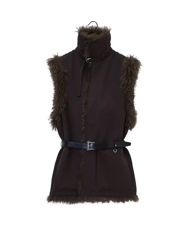 LEMAIRE Single Breasted Longline Shearling Coat - Dark Brown