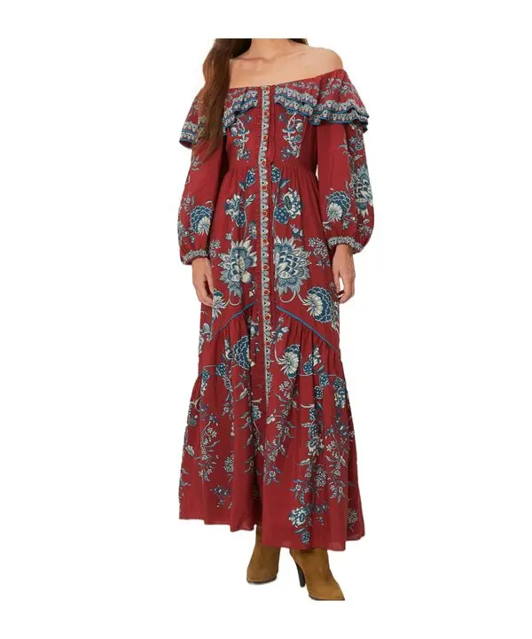 Farm Rio Off-the-shoulder Ruffled Floral Maxi Dress - Red