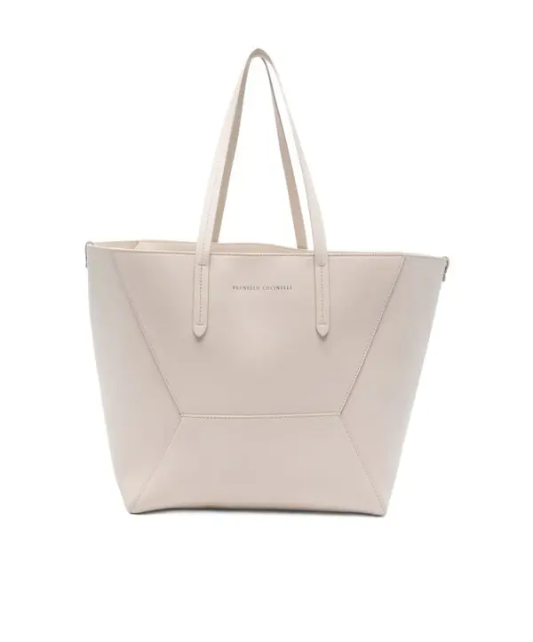Brunello Cucinelli Bc Duo Geometric Leather Tote Bag - Ivory
