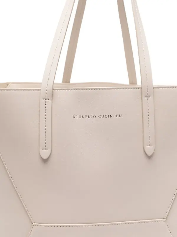 Brunello Cucinelli Bc Duo Geometric Leather Tote Bag - Ivory