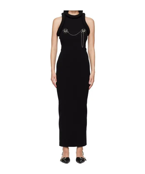 JEAN PAUL GAULTIER 3d-knit Maxi Dress With Detachable Embellishment - Black