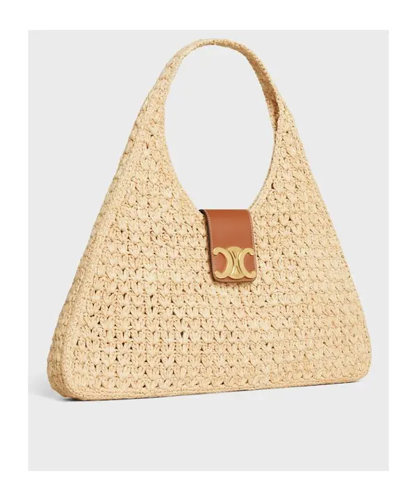 Celine Cabas Triangle In Raffia And Calfskin