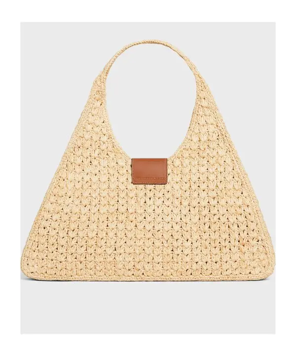 Celine Cabas Triangle In Raffia And Calfskin
