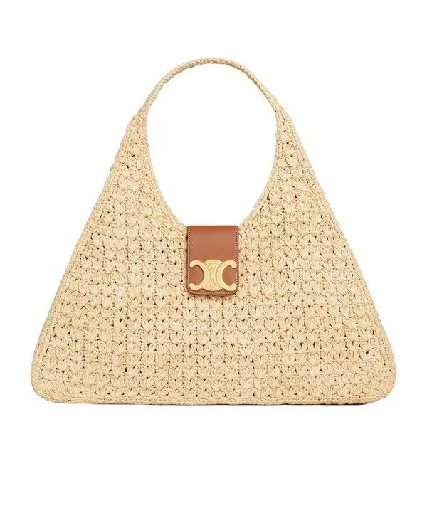 Celine Cabas Triangle Raffia And Calfskin - Natural/tan