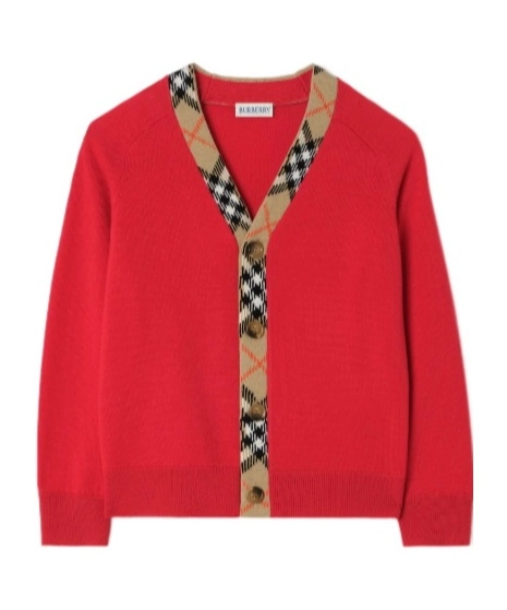 Burberry Check Trim Wool Cardigan
