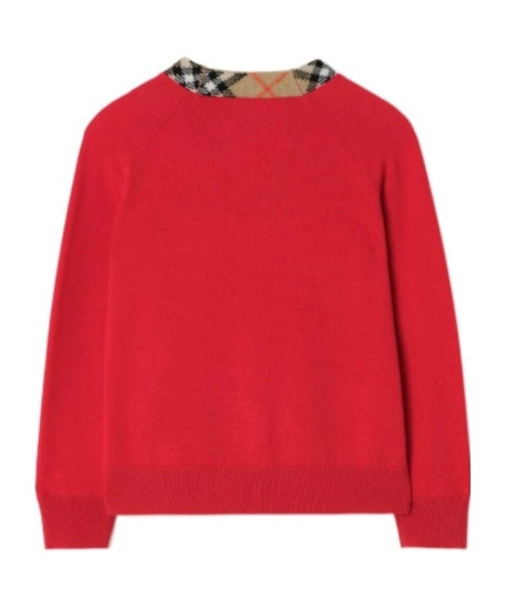 Burberry Check Trim Wool Cardigan