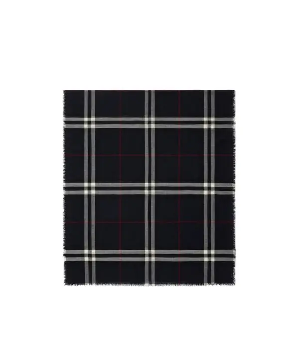 Burberry Checked Knit Fringed Scarf - Ink