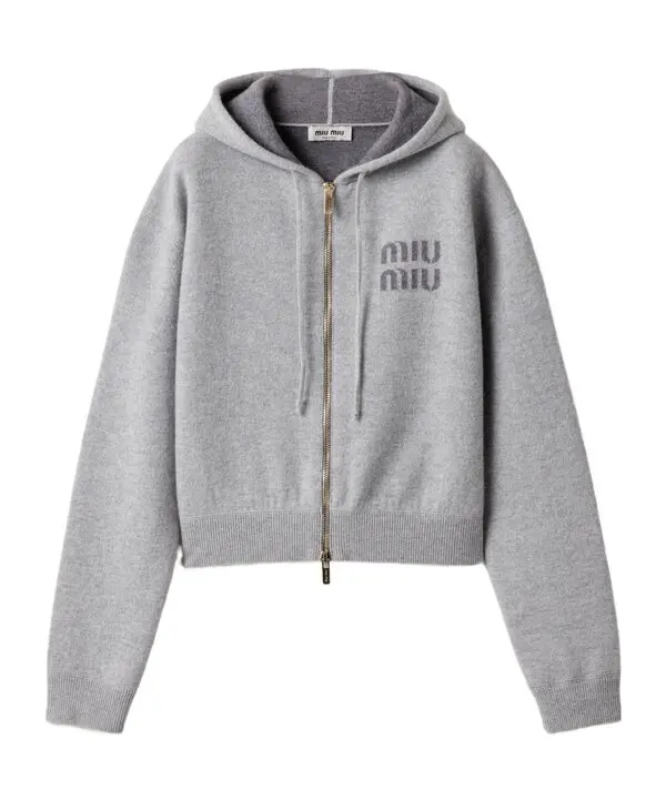Miu Miu Double Cashmere Zipper Hoodie Cardigan