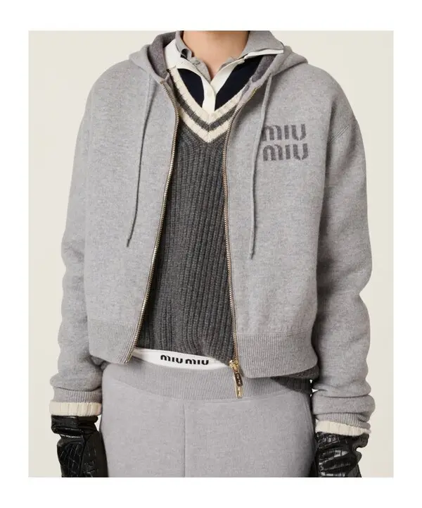 Miu Miu Double Cashmere Zipper Hoodie Cardigan