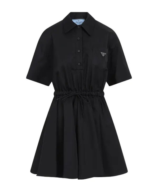 Prada Logo Plaque Drawstring Mini Dress