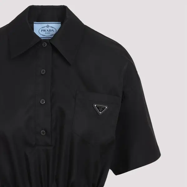 Prada Logo Plaque Drawstring Mini Dress