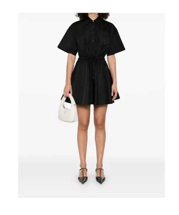 Prada Logo Plaque Drawstring Mini Dress