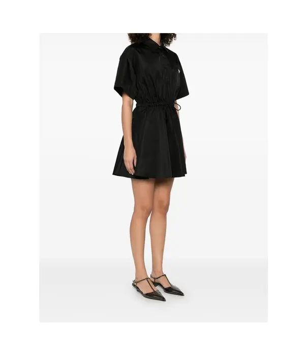 Prada Logo Plaque Drawstring Mini Dress