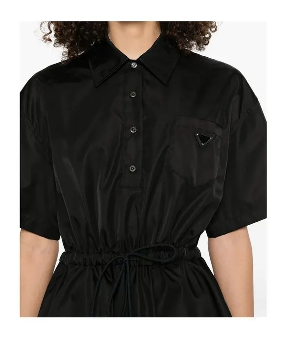 Prada Logo Plaque Drawstring Mini Dress
