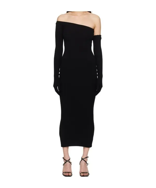 JEAN PAUL GAULTIER Asymmetrical Neckline Dress With Integrated Gloves - Black