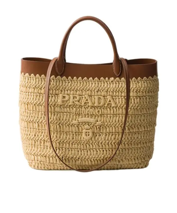 Prada Small Crochet And Leather Tote Bag