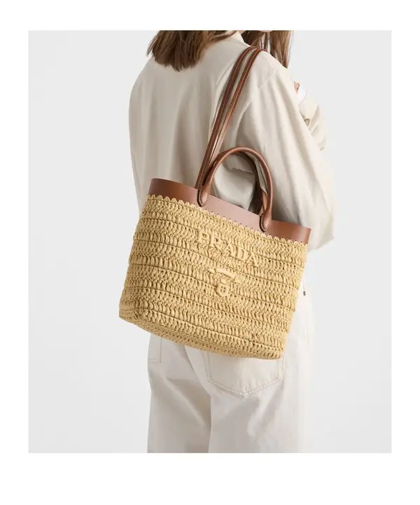 Prada Small Crochet And Leather Tote Bag