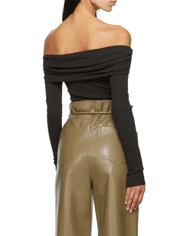 Nanushka Amily Off-the-shoulder Mesh Jersey Top - Anthracite