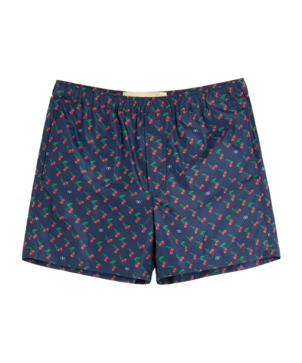 Valentino Garavani Cherryfic Logo Printed Swim Shorts - Blue