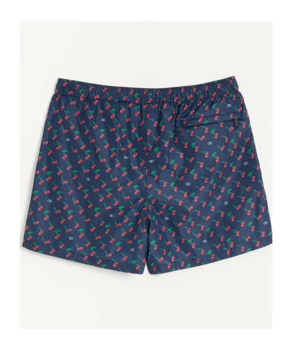 Valentino Garavani Cherryfic Logo Printed Swim Shorts - Blue