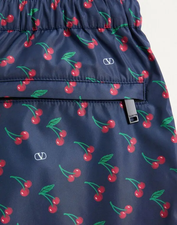Valentino Garavani Cherryfic Logo Printed Swim Shorts - Blue