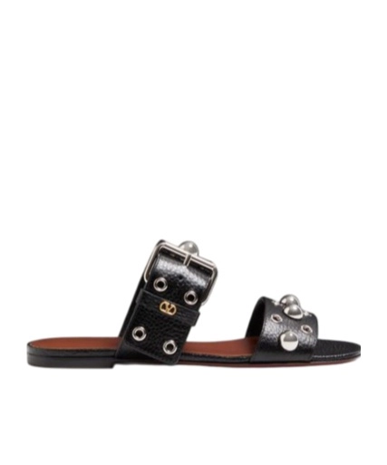 Valentino Garavani Nellcôte Eyelet Detailed Buckled Slide Sandals - Black