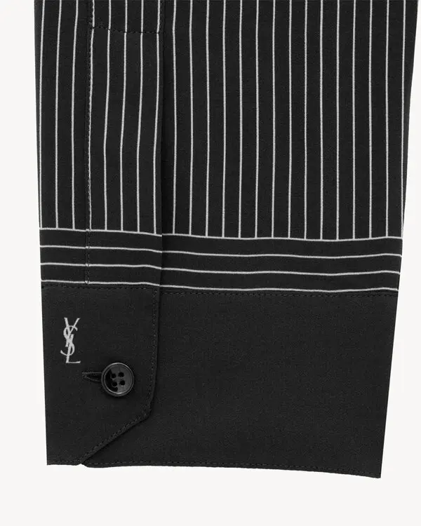 Saint Laurent Cassandre Shirt In Striped Silk