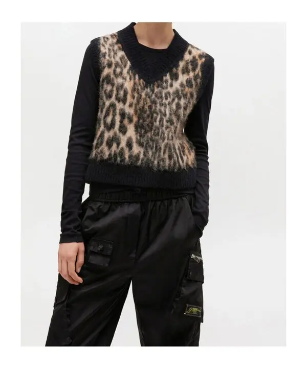 GANNI V-neck Leopard-printed Knitted Vest - Leopard Color