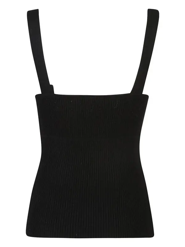 TWINSET Ribbed Knit V-neck Top With Logo Detail