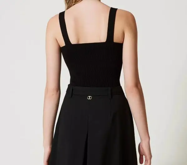 TWINSET Ribbed Knit V-neck Top With Logo Detail