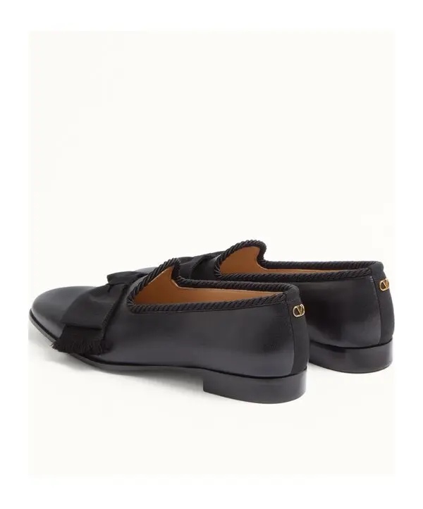 Valentino Garavani Leather Fringe Detailed Slip-on Loafers