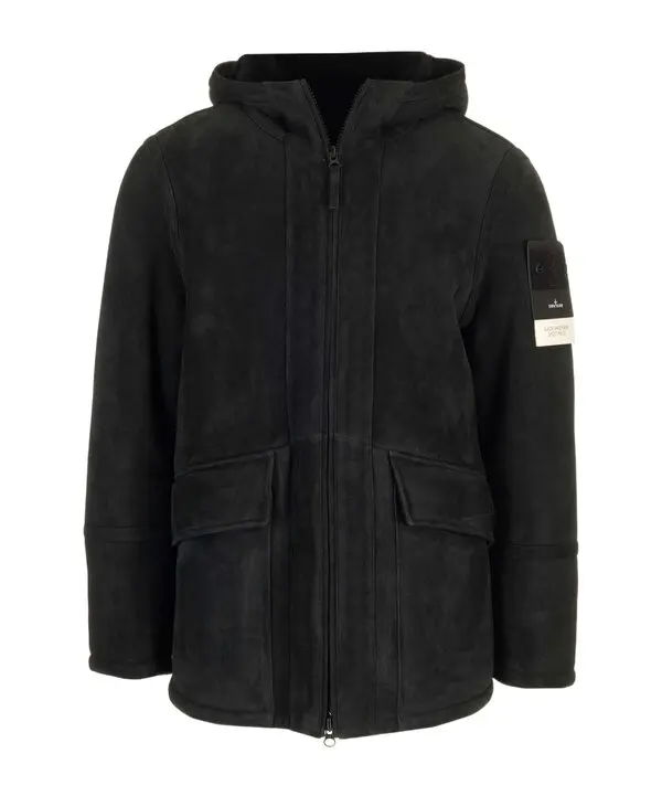 Stone Island Hooded Zip-up Jacket With Patches