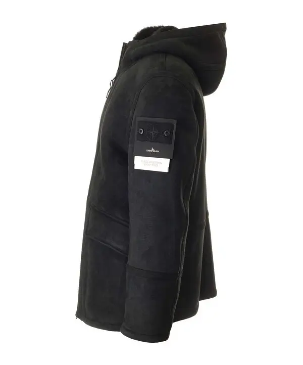 Stone Island Hooded Zip-up Jacket With Patches