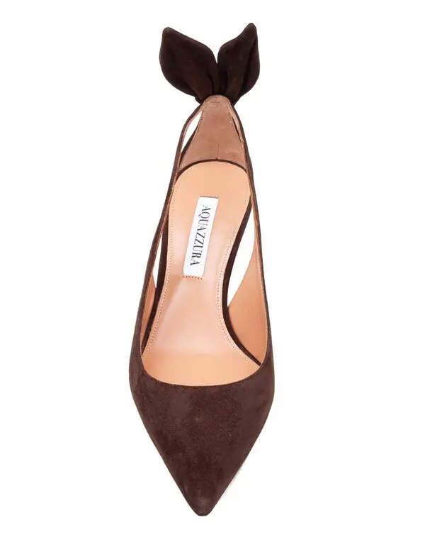 AQUAZZURA Suede Pointed Toe Pumps With Back Bow