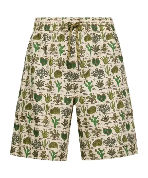 Moncler Botanical Print Cotton Blend Shorts