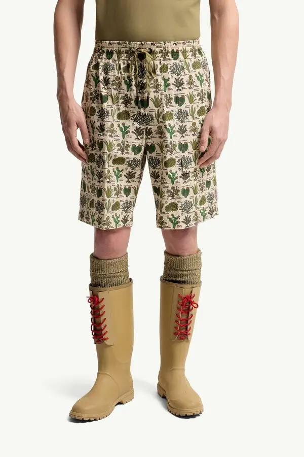 Moncler Botanical Print Cotton Blend Shorts