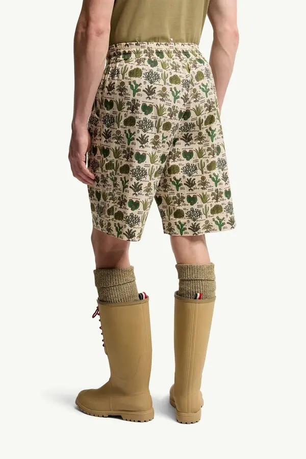 Moncler Botanical Print Cotton Blend Shorts