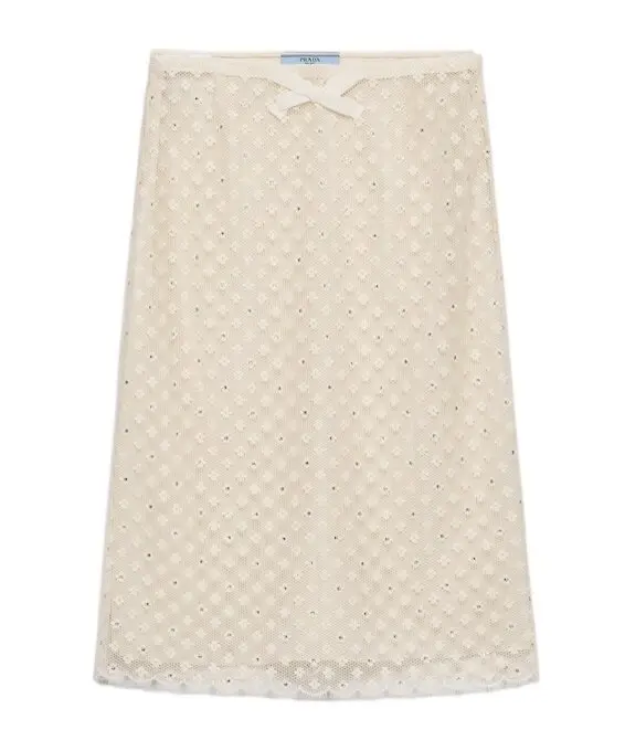 Prada Embroidered Lace Skirt - Natural