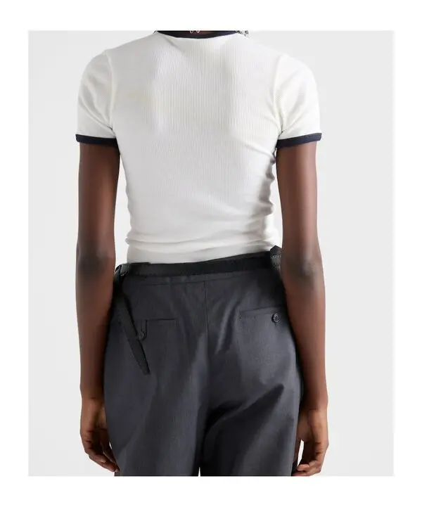 Prada Ribbed Knit Top With Logo Label