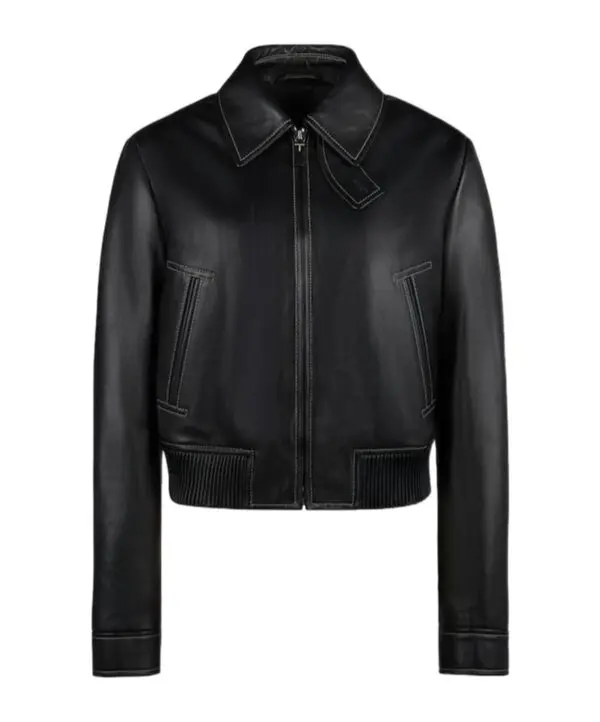 TOD'S Cropped Leather Bomber Jacket With Detachable Collar