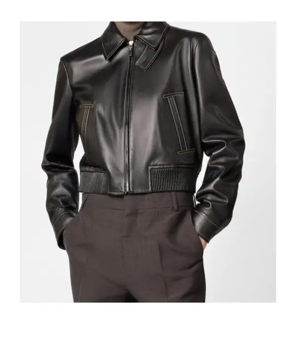 TOD'S Cropped Leather Bomber Jacket With Detachable Collar