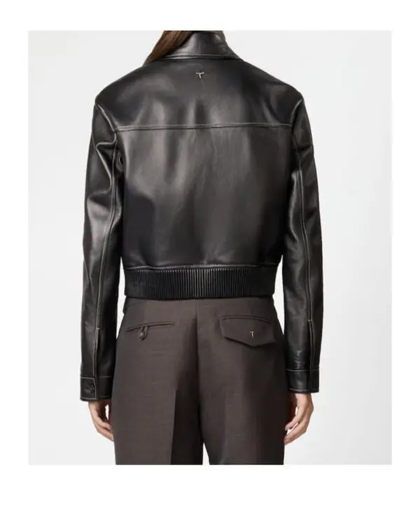 TOD'S Cropped Leather Bomber Jacket With Detachable Collar