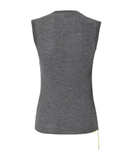 Fendi Gray Melange Wool Ribbed Sleeveless V-neck Top - Grey