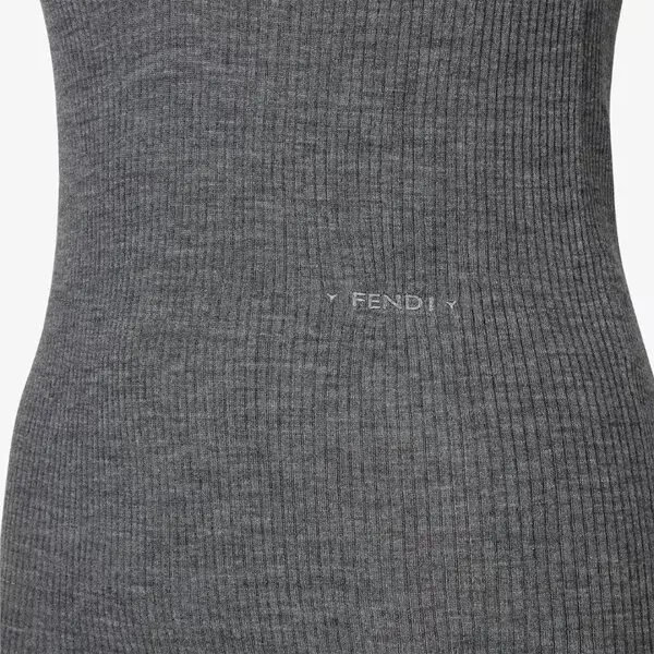 Fendi Gray Melange Wool Ribbed Sleeveless V-neck Top - Grey