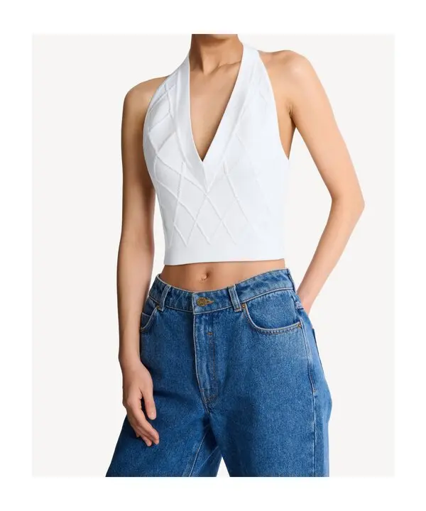 Balmain Quilted Knit Halterneck Top - White