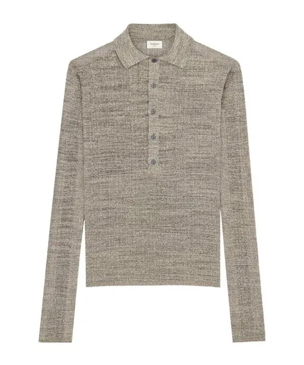 Saint Laurent Polo In Ribbed Stretch Linen