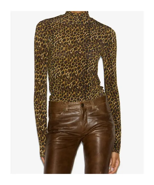 Isabel Marant Étoile Joyela Leopard Print Turtleneck Top