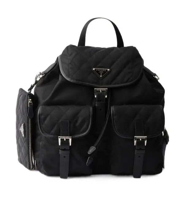 Prada Medium Quilted Re-nylon Backpack With Saffiano Leather Trim - Black