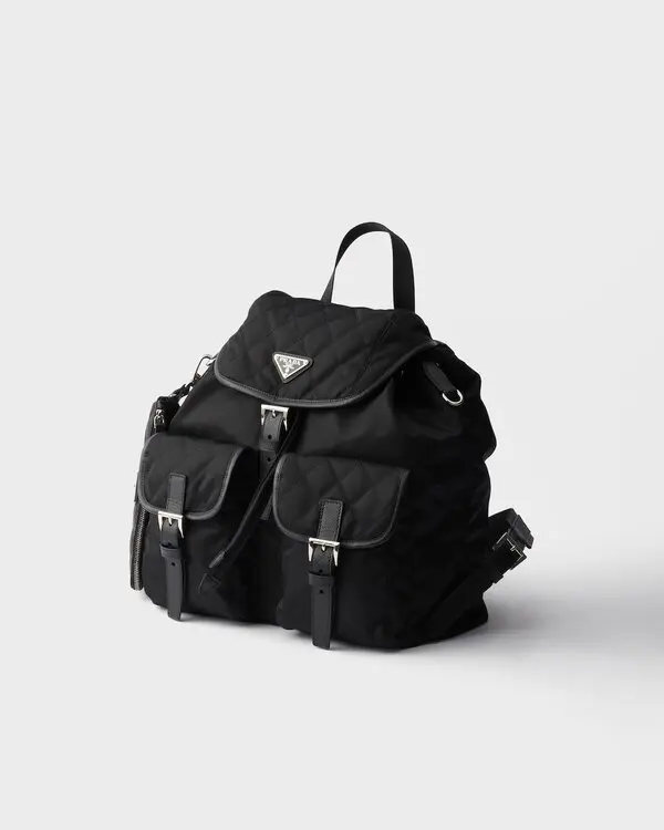 Prada Medium Quilted Re-nylon Backpack With Saffiano Leather Trim - Black